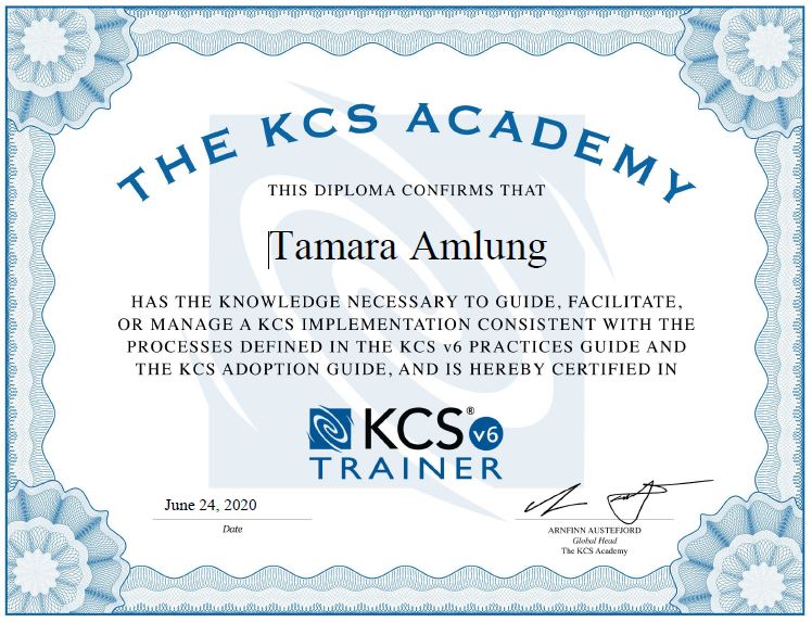 Neue Certified KCS Trainerin - pro accessio GmbH